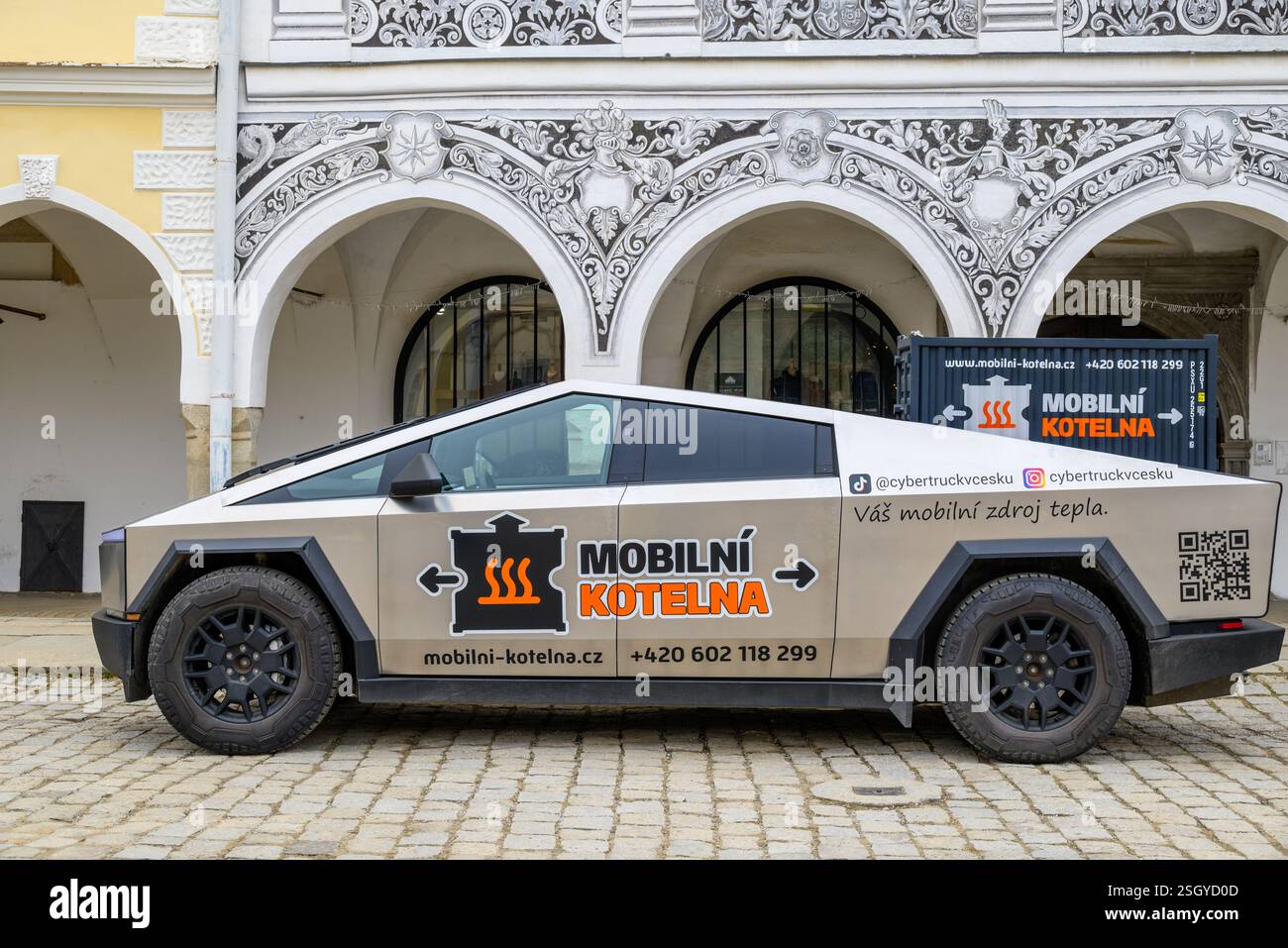 Tesla Cybertruck in the historic old town of Telc, Unesco World ...
