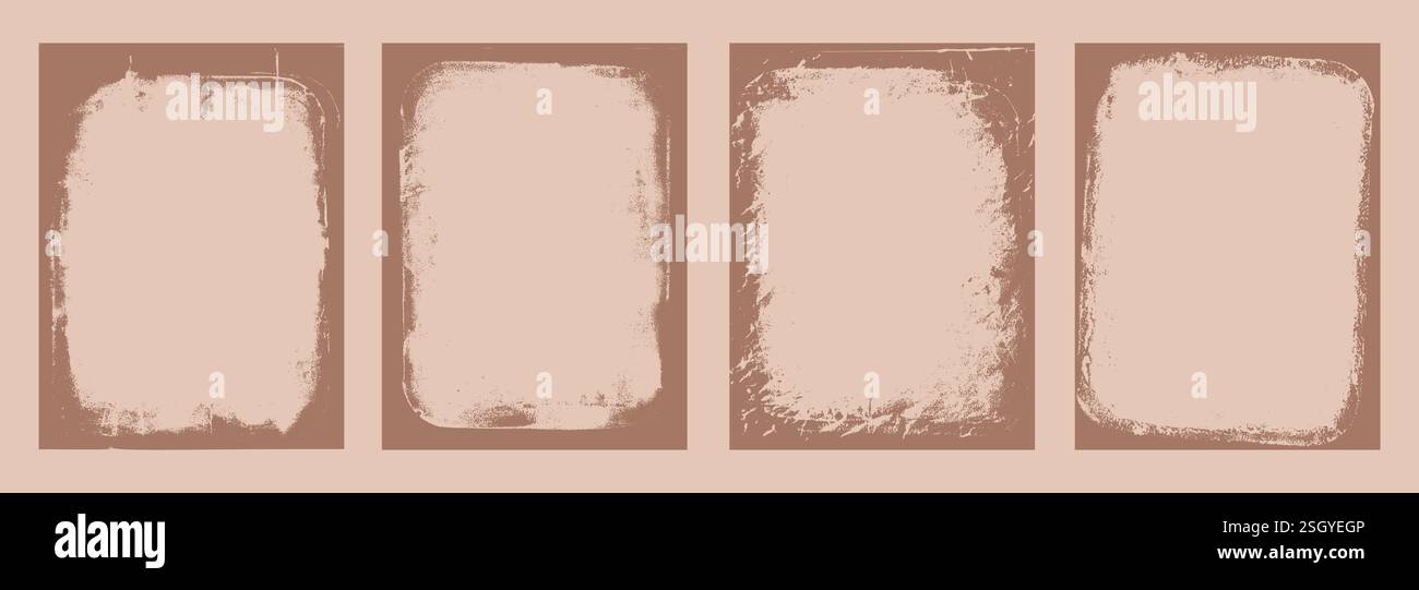 Grunge craft brown frames set templates. Acrylic paint border with ...