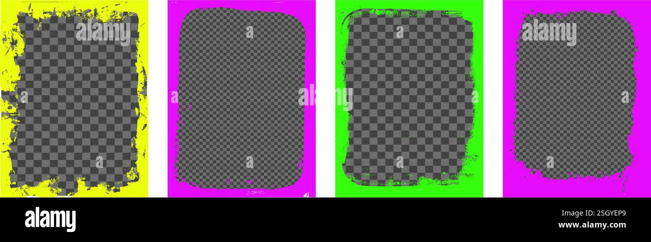 Grunge vibrant frames set templates. Acrylic paint border with rough ...