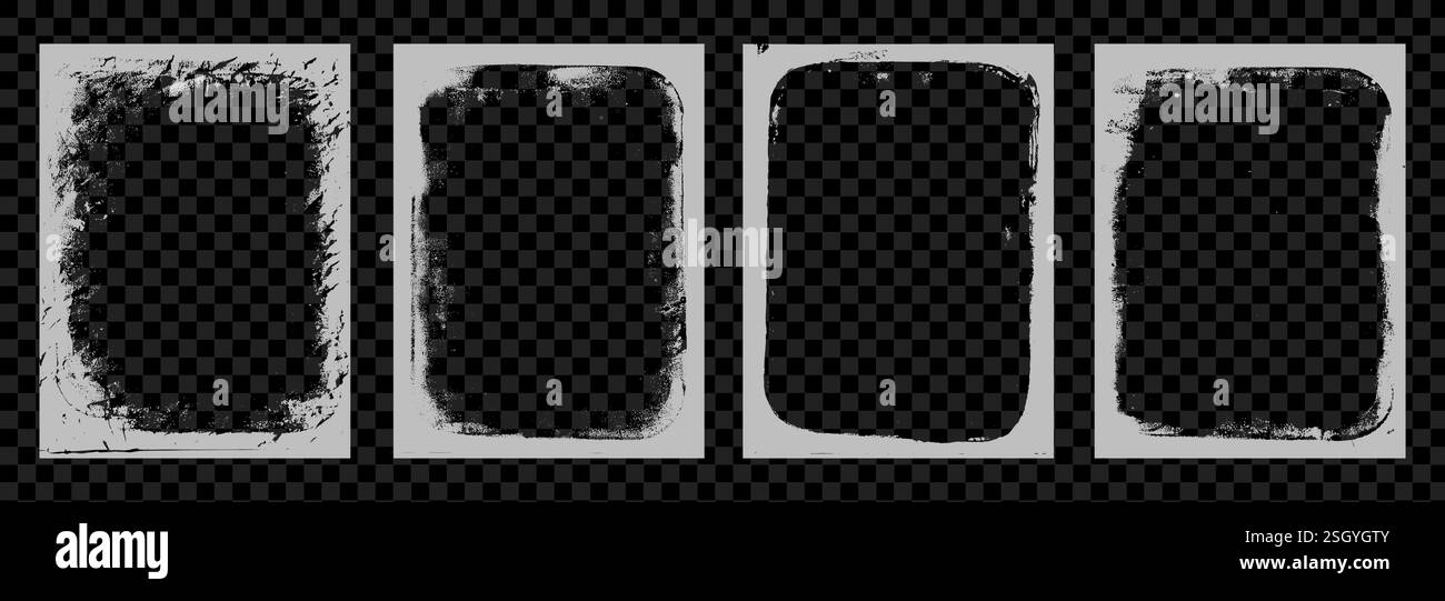 Photo grunge frames set template. Ink paint edges punk border for ...