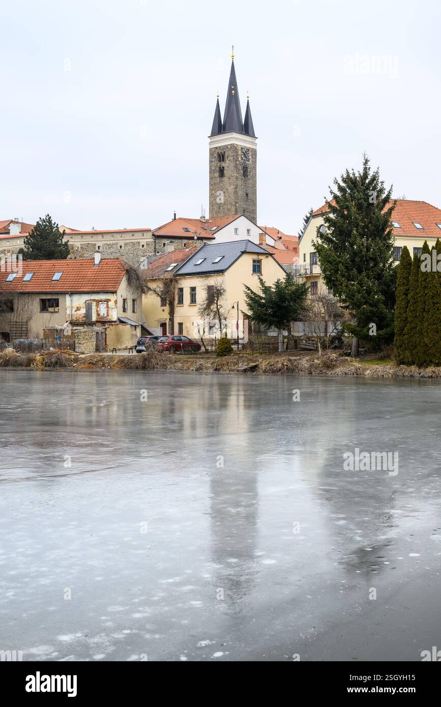 View of Historic old town of Telc, Unesco World Heritage Site, across ...