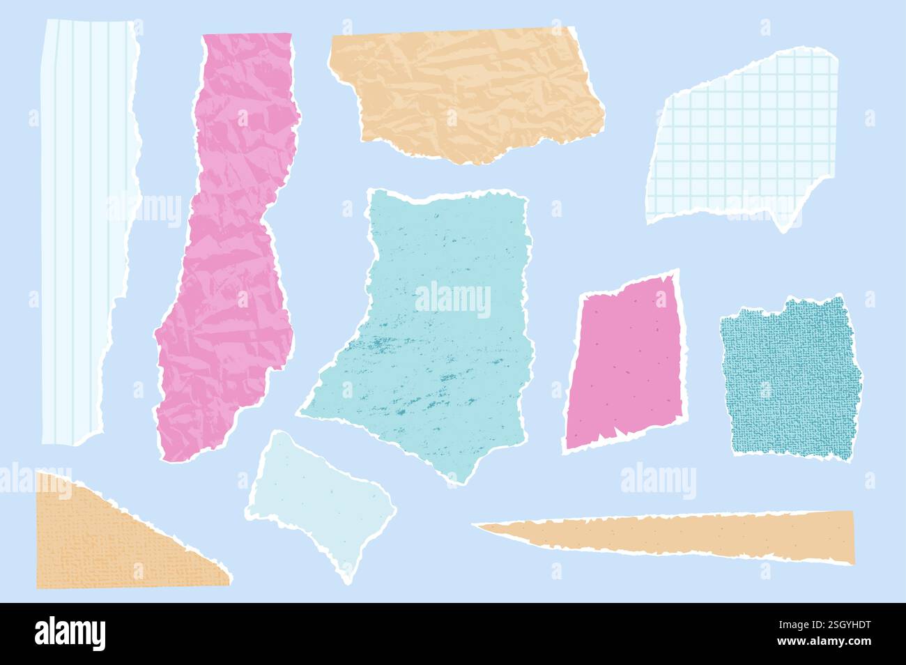 Set of torn papers. Tear sheet pieces pack.School blanks with uneven ...