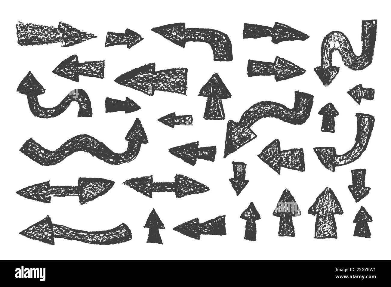 Arrow set pencil drawing. Textured effect direction pointers. Black ...