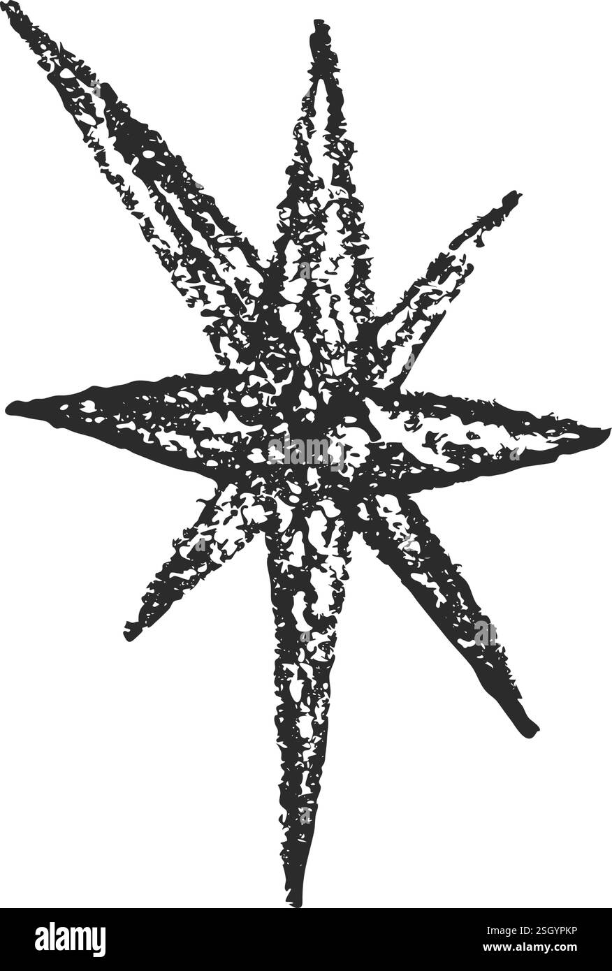 Crayon drawn sparkle star. Space shine shape. Blings doodle. Vector charcoal handdrawn ...