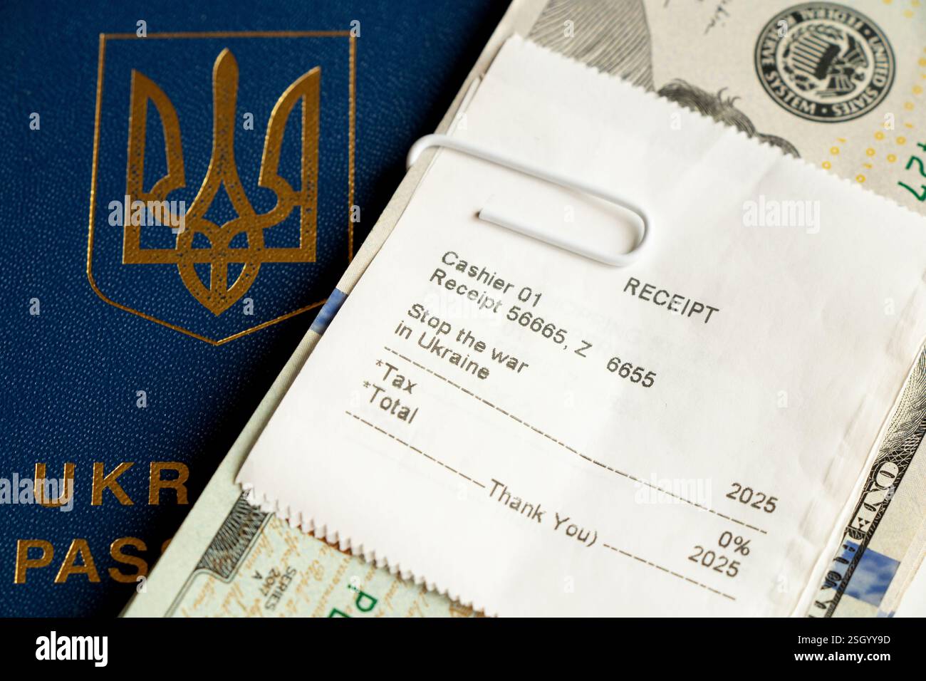 A receipt from a store with the text Stop the war in Ukraine and ...