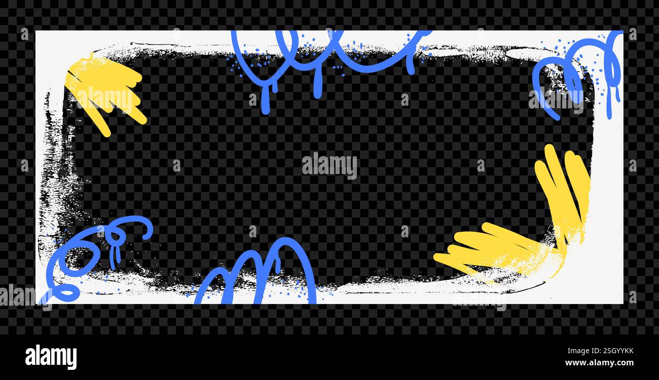 Urban grunge spray background horizontal frame. Border graffiti ...