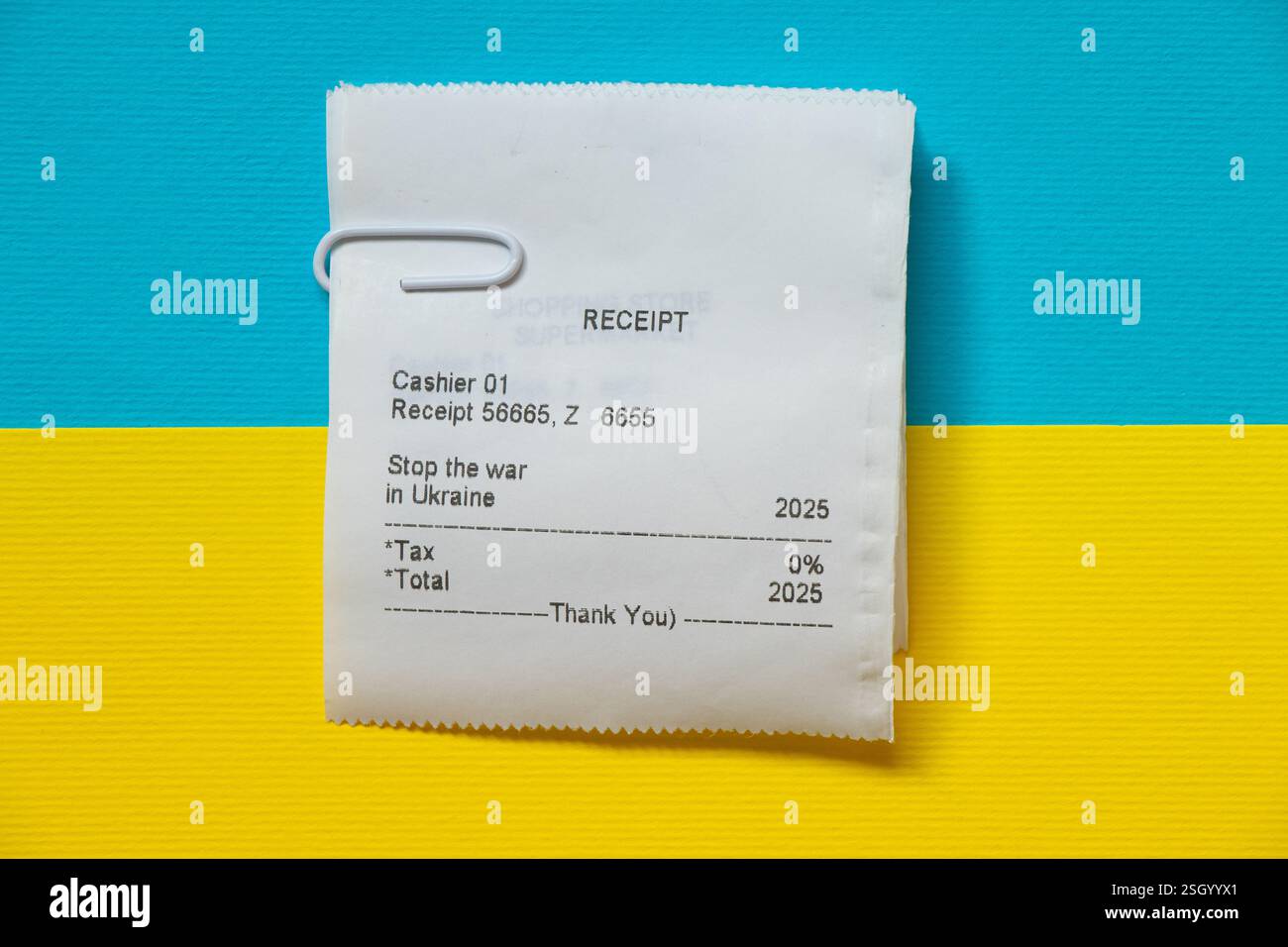 A receipt from a store with the text Stop the war in Ukraine and ...