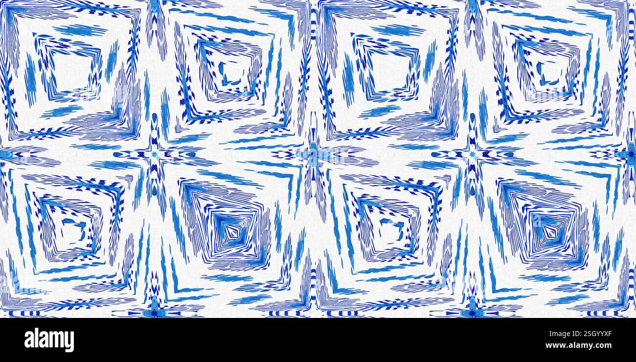 Geometric indigo shape seamless border. Irregular hand drawn batik ...