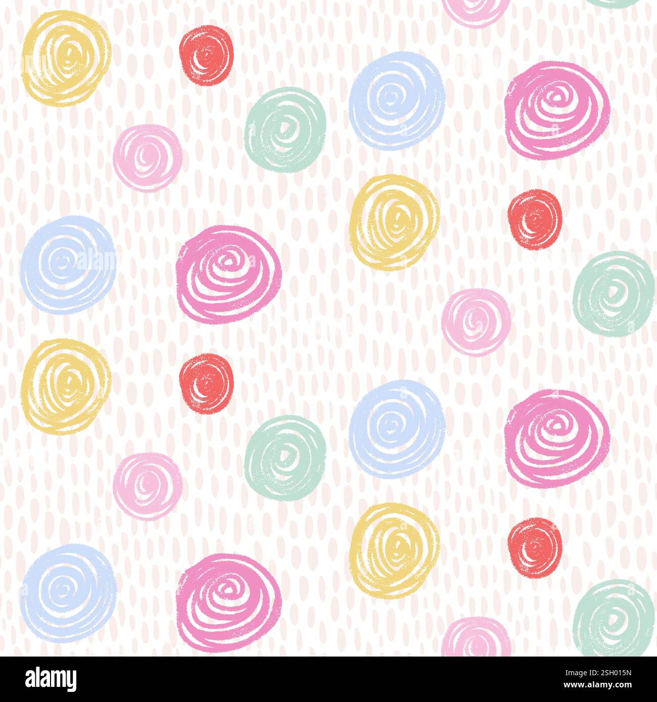 Polka dots seamless pattern crayon drawn. Circle confetti pastel ...