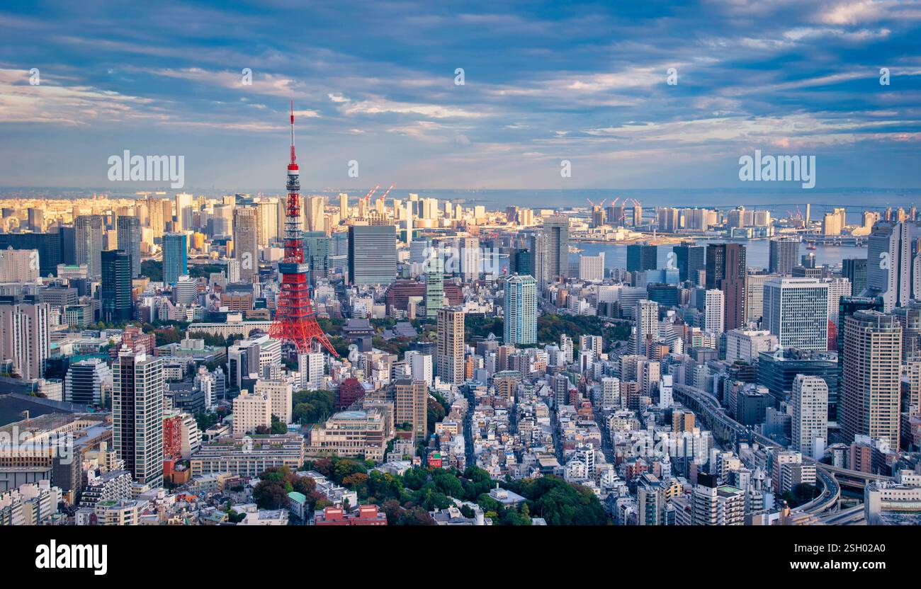 Tokyo Skyline and view of skyscrapers on the observation deck at sunset ...