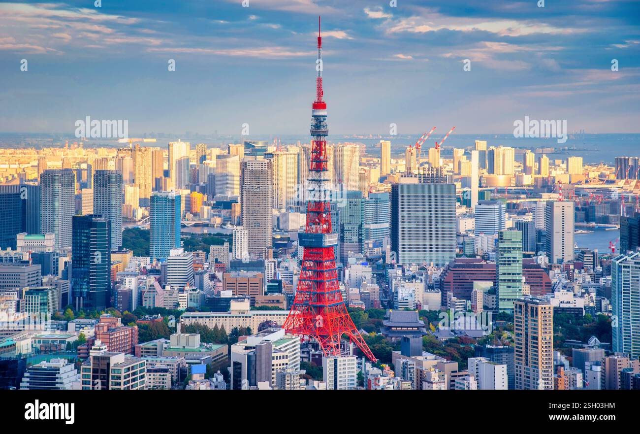 Tokyo Skyline and view of skyscrapers on the observation deck at sunset ...