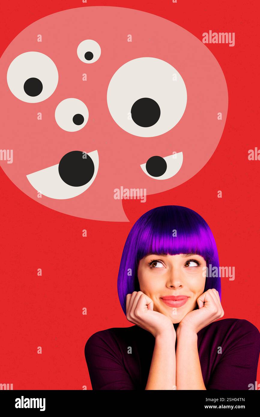 Creative photo collage trend artwork template of search see focus look escape eye mind cloud ...