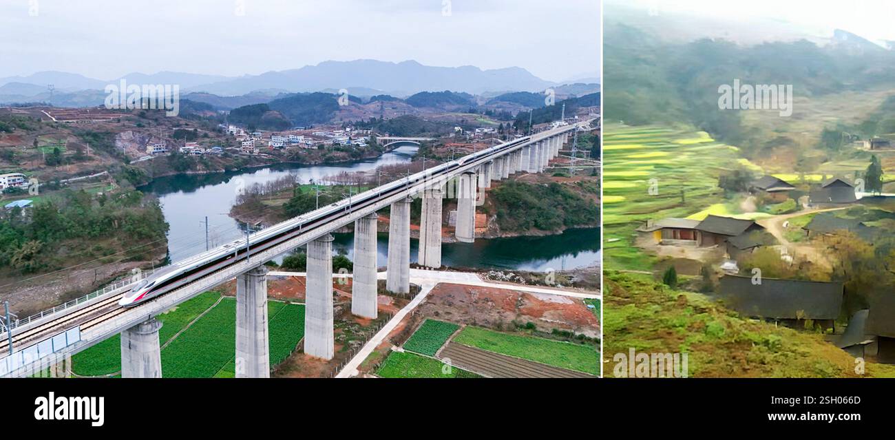(250210) -- DUYUN, Feb. 10, 2025 (Xinhua) -- This combo photo shows a ...