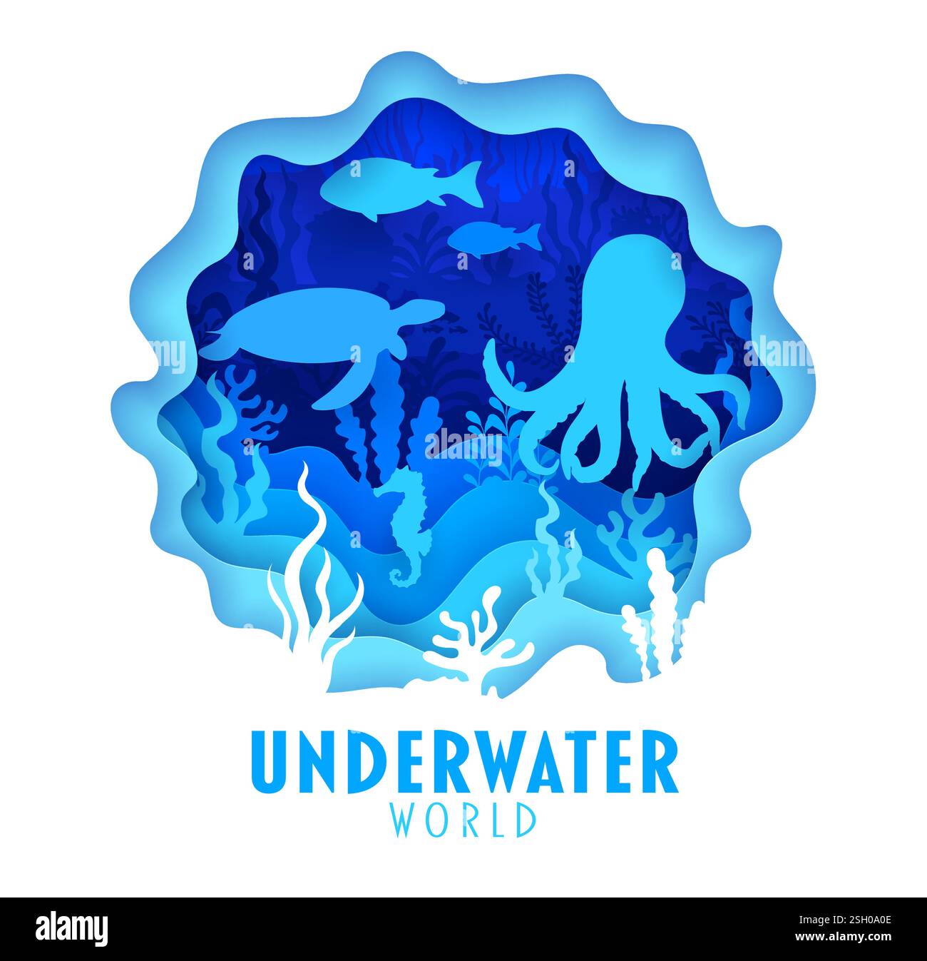 Underwater world banner with paper cut sea landscape. Ocean wildlife ...