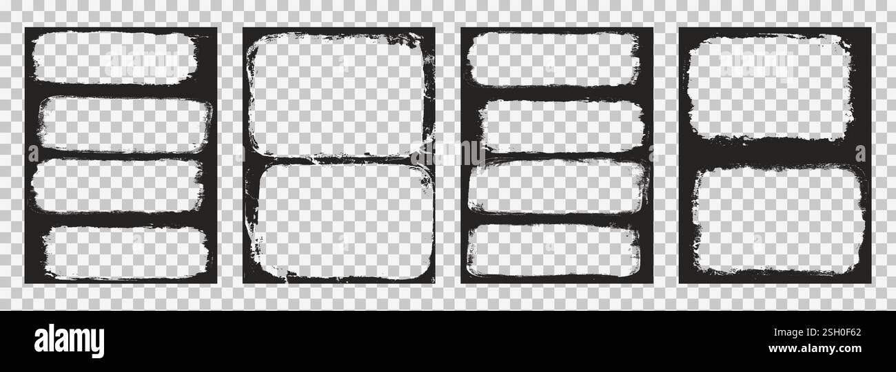Grunge photo frames set templates. Ink paint border with rough edges ...