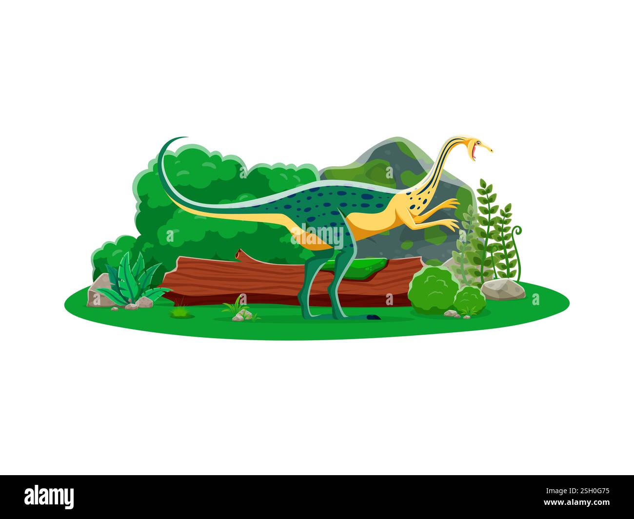 Elmisaurus prehistoric dinosaur cartoon character in natural landscape ...