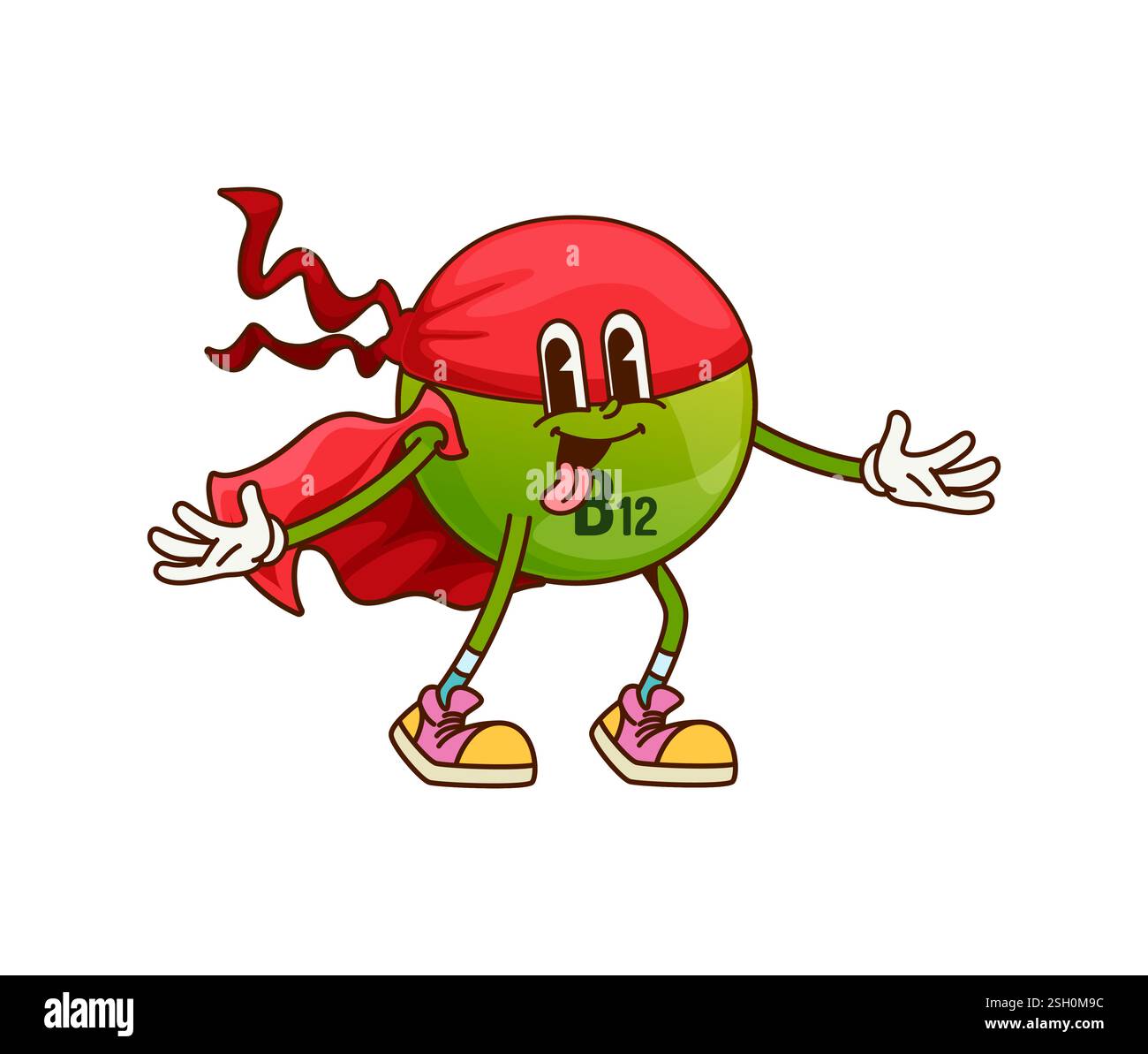 Cartoon groovy vitamin B12 superhero character. Isolated vector ...