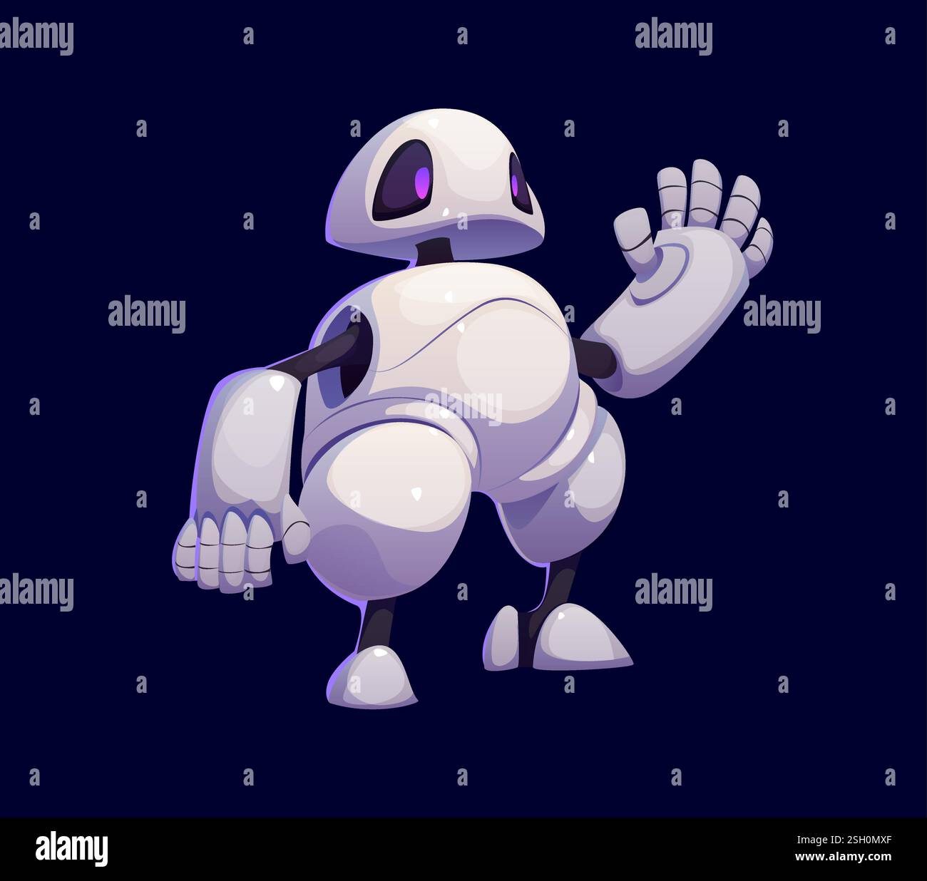 Cartoon futuristic robot character with shiny white armor and purple ...