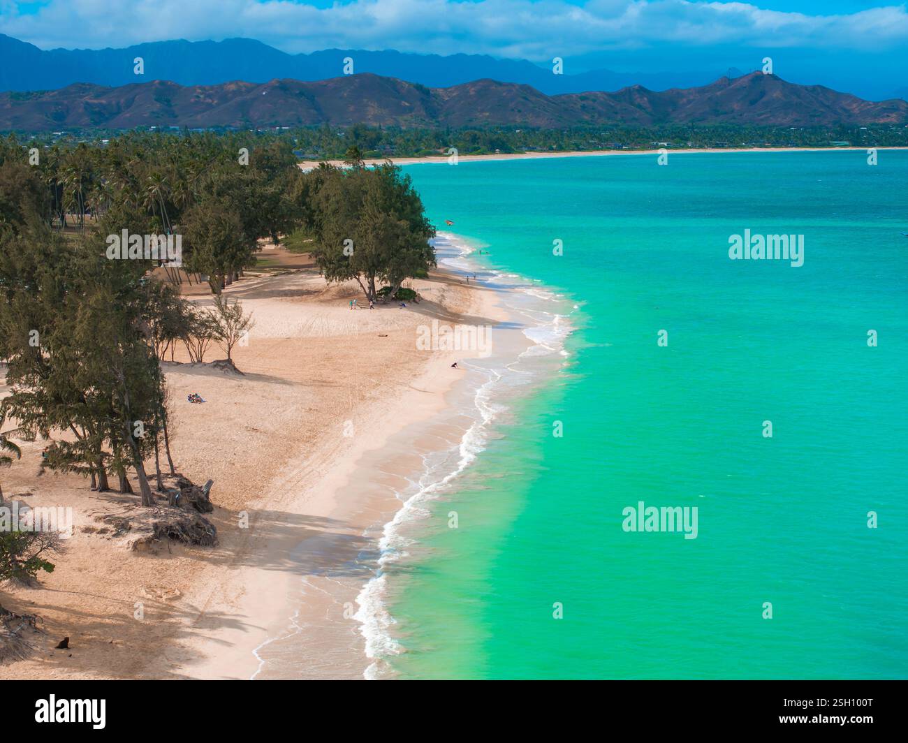 Aerial View of Pristine Beach and Mountains on Oahu Island, Hawaii ...