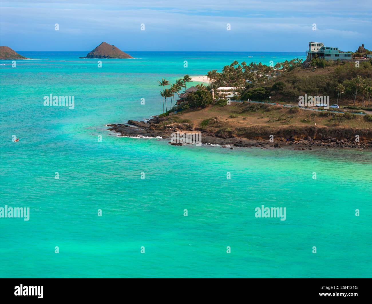 Coastal View of Oahu with Turquoise Waters and Offshore Islet Stock ...