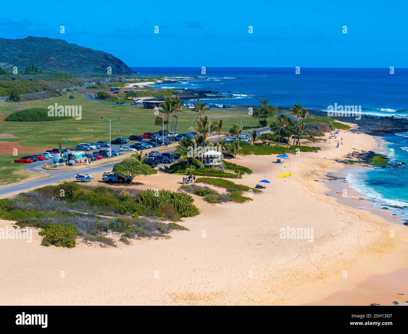 Aerial View of Sandy Beach and Turquoise Waters on Oahu Island, Hawaii ...
