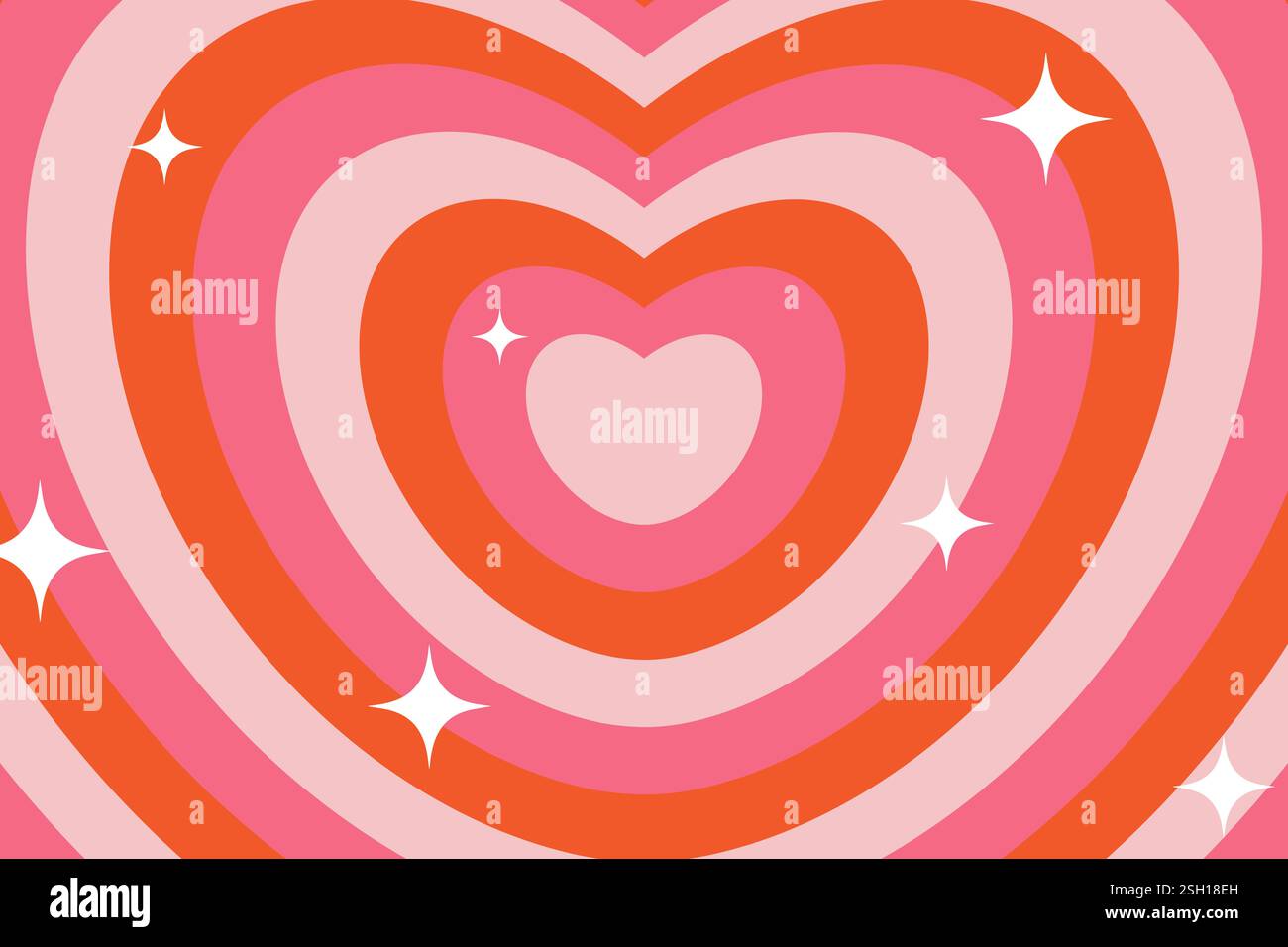 Hypnotic heart background in 60-70s retro style. Tunnel of concentric ...