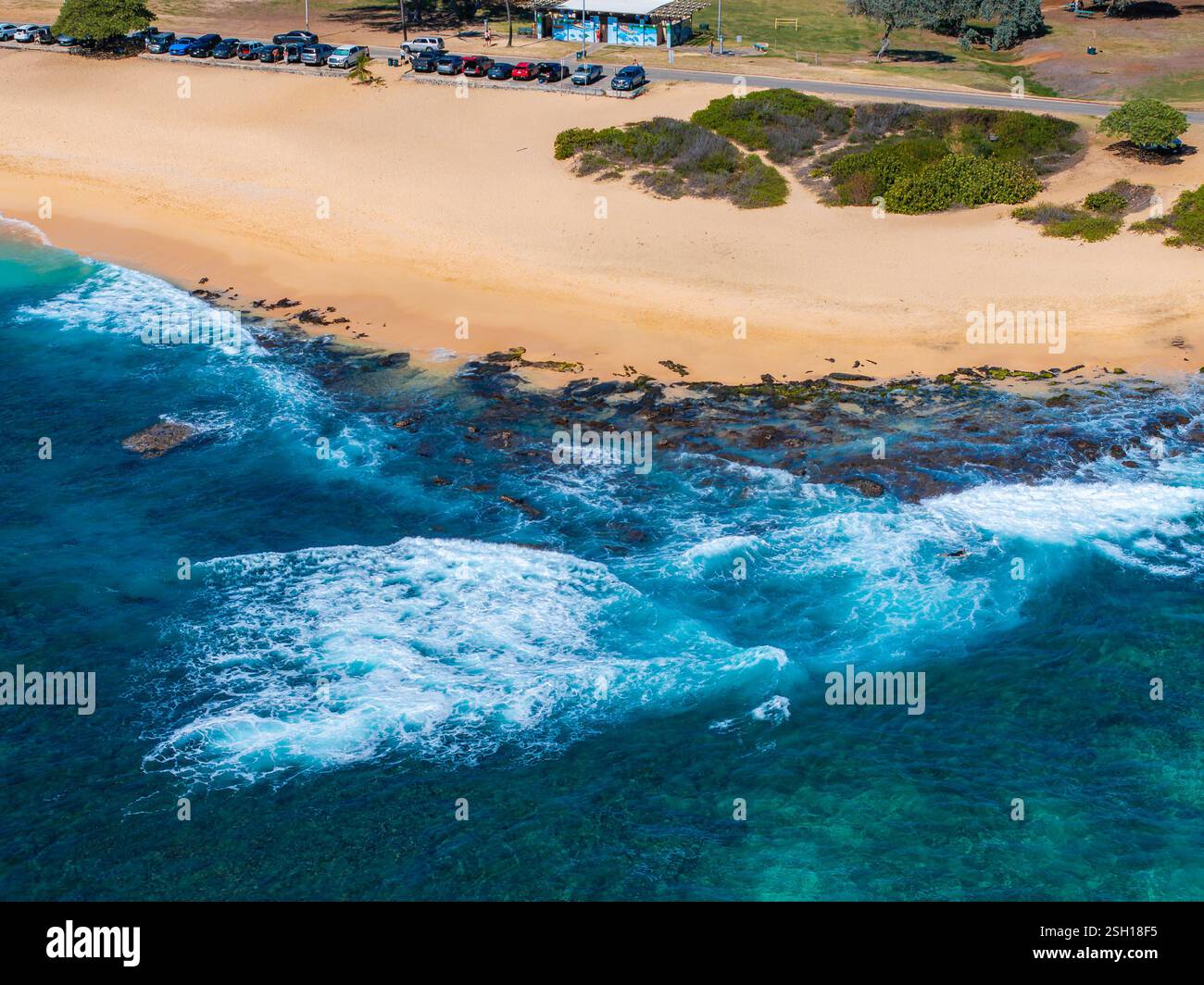 Aerial View of a Beach on Oahu Island with Turquoise Waters Stock Photo ...