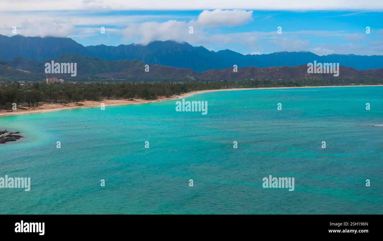Aerial View of a Beach and Mountains on Oahu Island, Hawaii Stock Photo ...