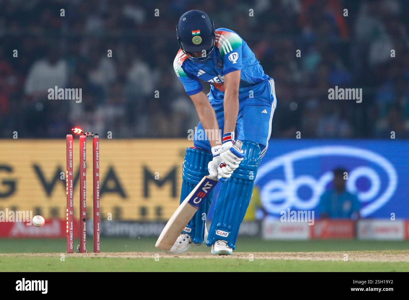 CUTTACK, INDIA - FEBRUARY 9: Shubman Gill of India bowled during 2nd ...