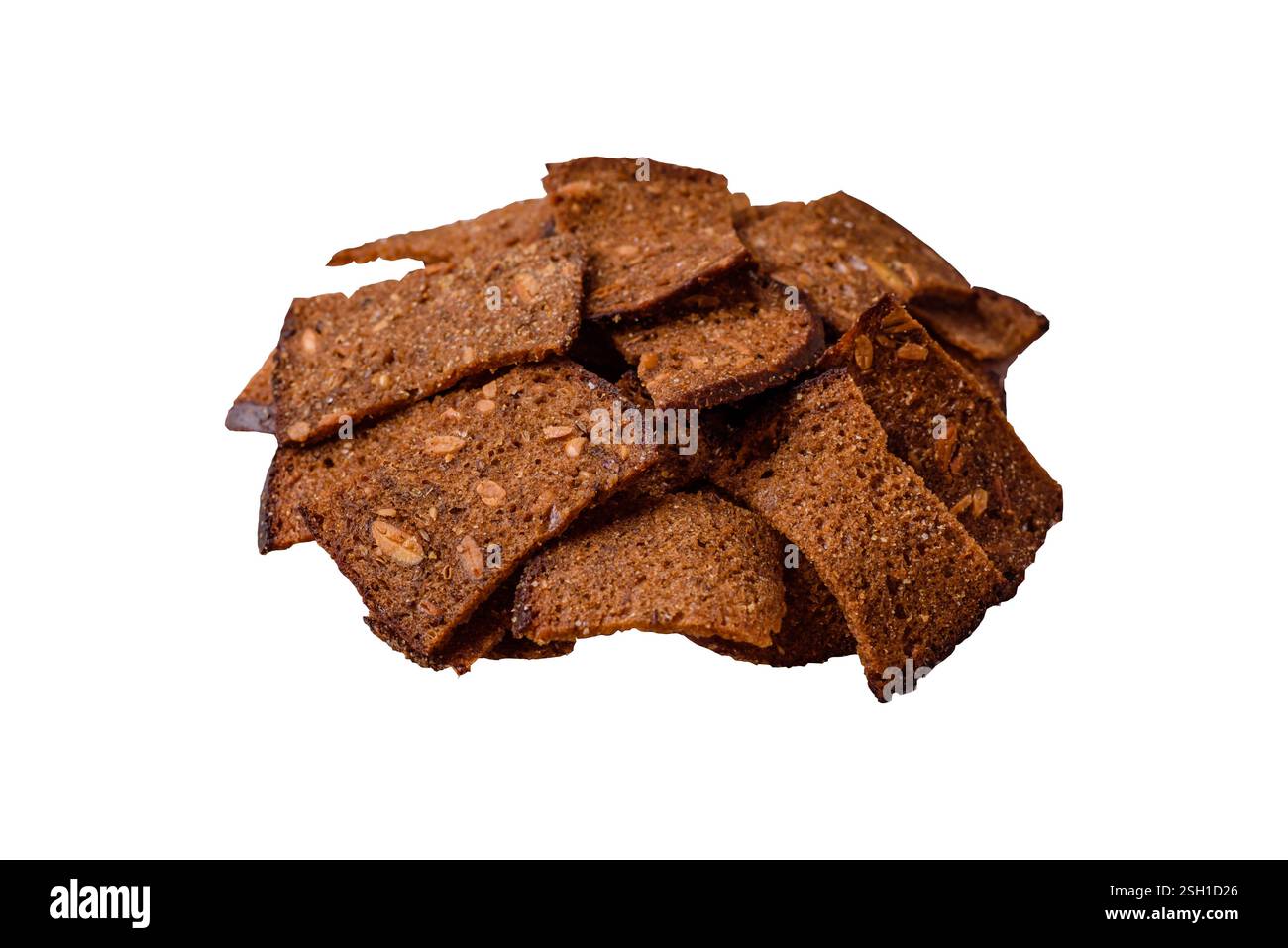 Crispy homemade brown bread chips with seeds and grains, salt, spices ...