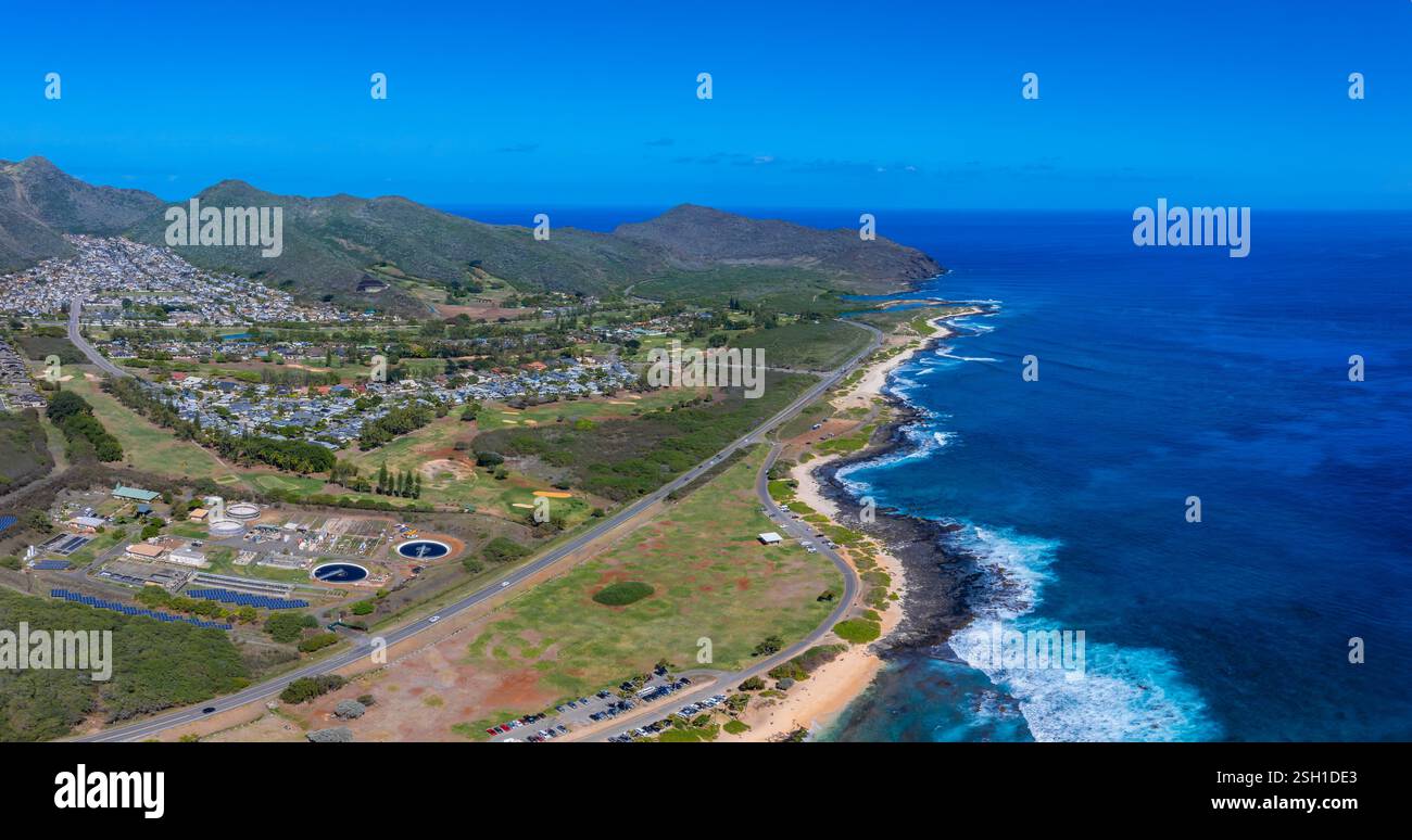 Aerial View of Oahu Coastline with Highway and Residential Area Stock ...