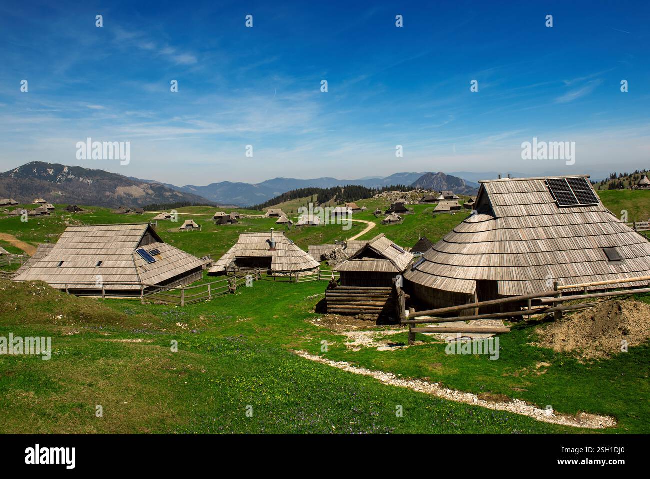 Mountain village in Alps, wooden houses in traditional style, Velika ...