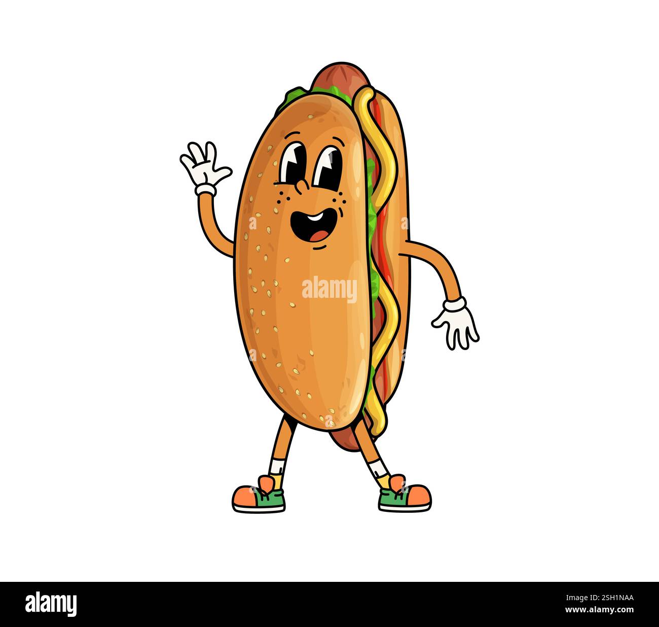 Groovy fast food hotdog character. Isolated cartoon vector tasty hot ...