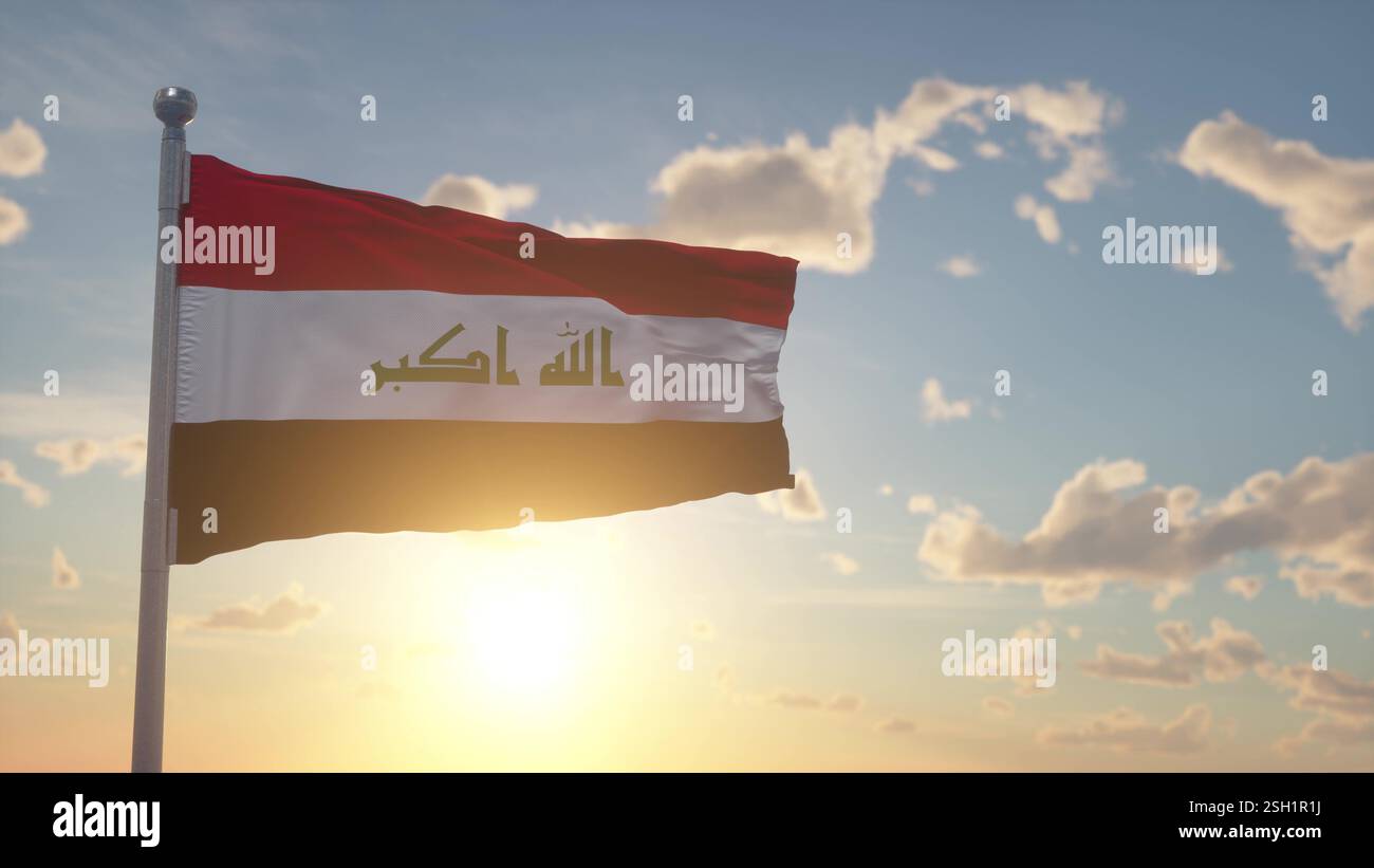 Iraq flag waving in the wind. National flag of Iraq. 3d illustration ...