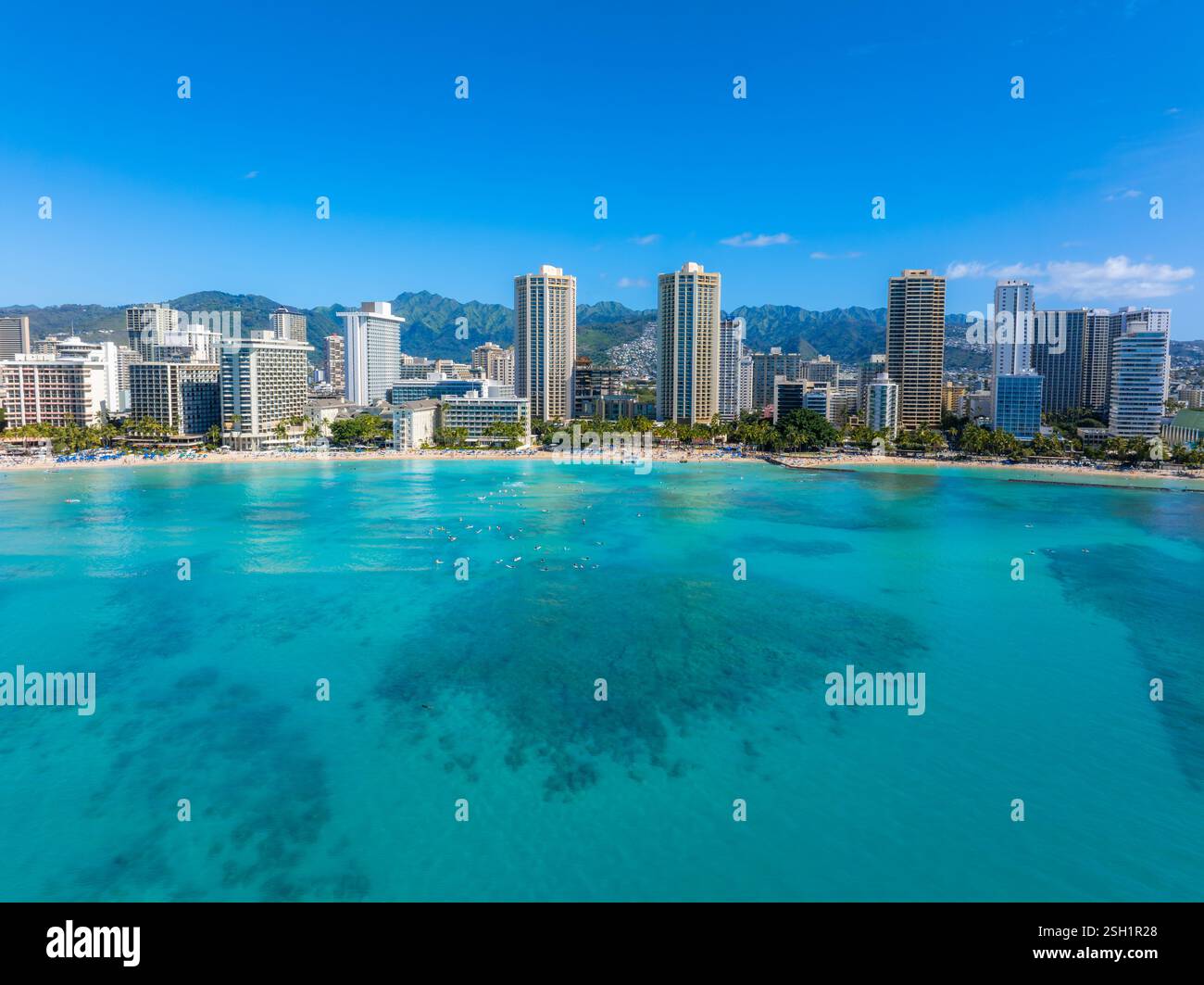 Aerial View of Waikiki Beach and Honolulu Skyline in Oahu, Hawaii Stock ...