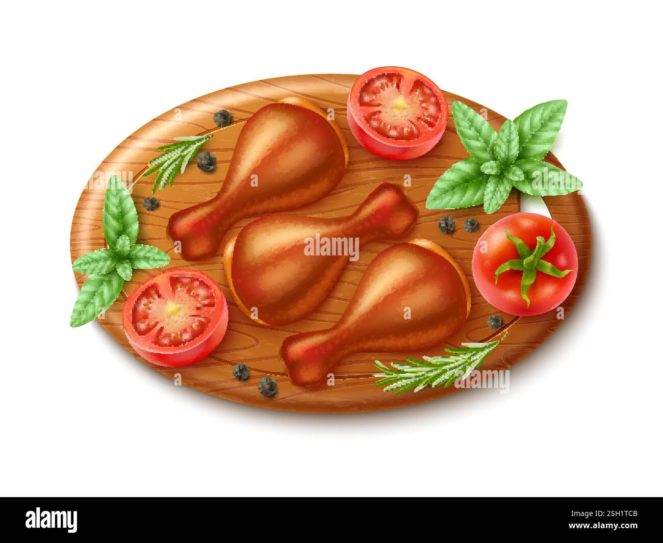 Roast chicken legs on cutting board. Realistic fried turkey on wooden ...