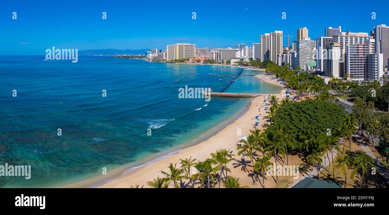 Aerial View of Waikiki Beach and Honolulu Skyline in Oahu, Hawaii Stock ...