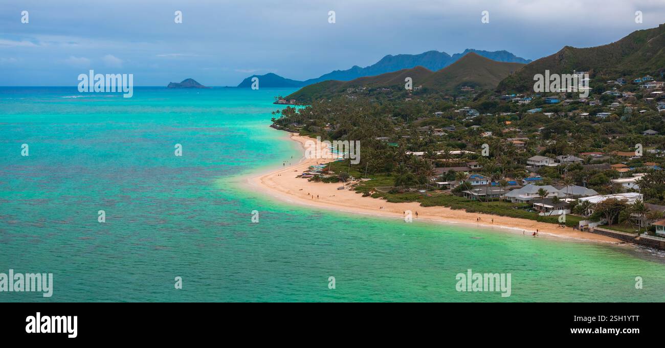 Aerial View of Lanikai Beach and Na Mokulua Islands in Oahu, Hawaii ...