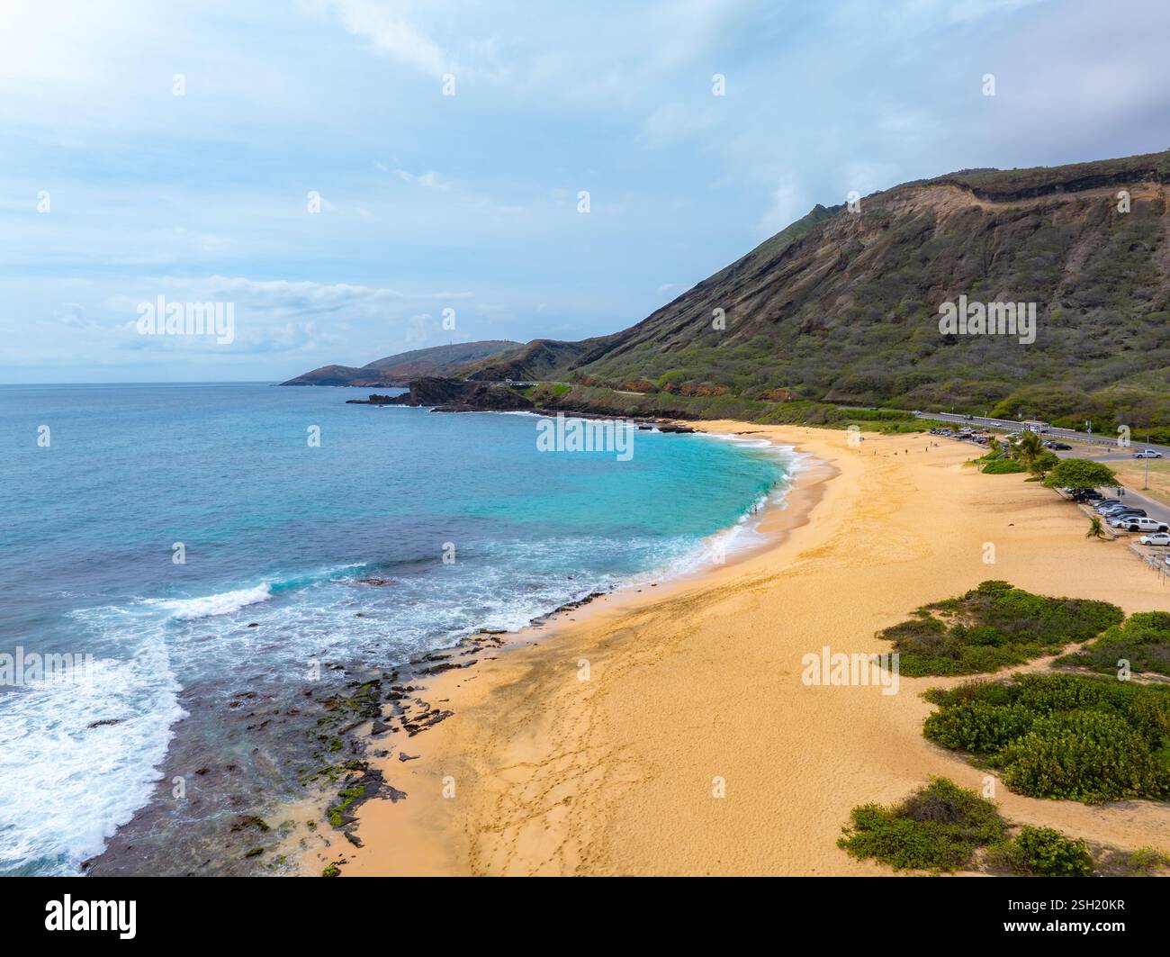 Aerial View of Sandy Beach and Volcanic Hill on Oahu Island, Hawaii ...