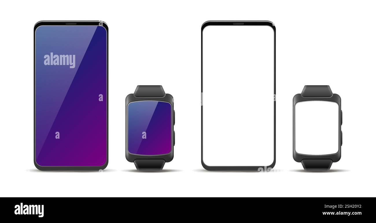 Smartphone and smartwatch layout. Realistic isolated smartphone and ...