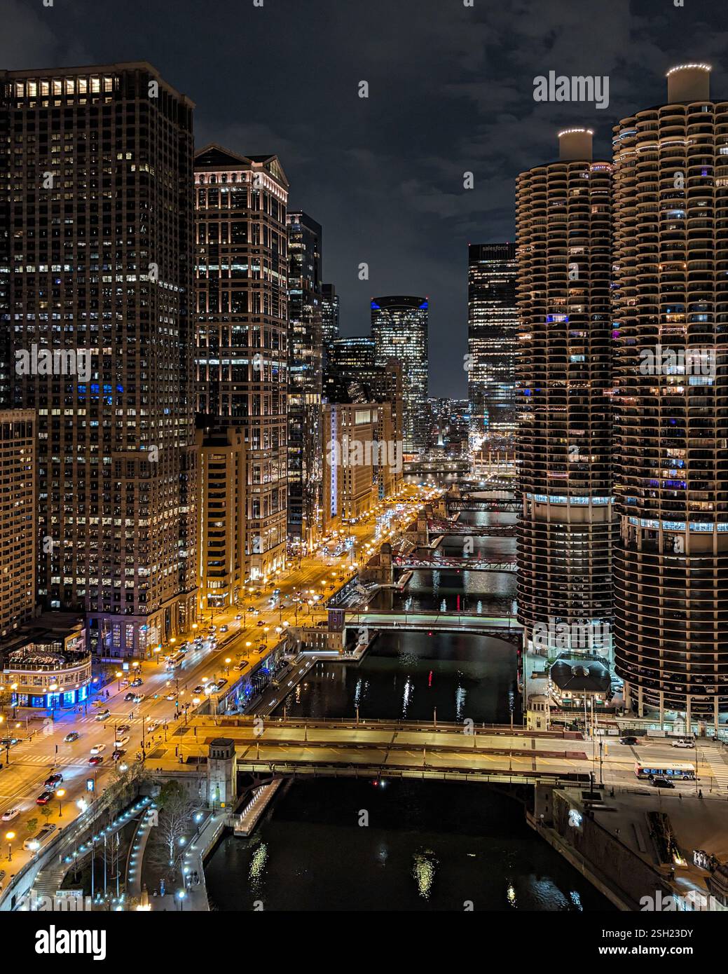 Aerial illuminated city streets rooftop hi-res stock photography and ...