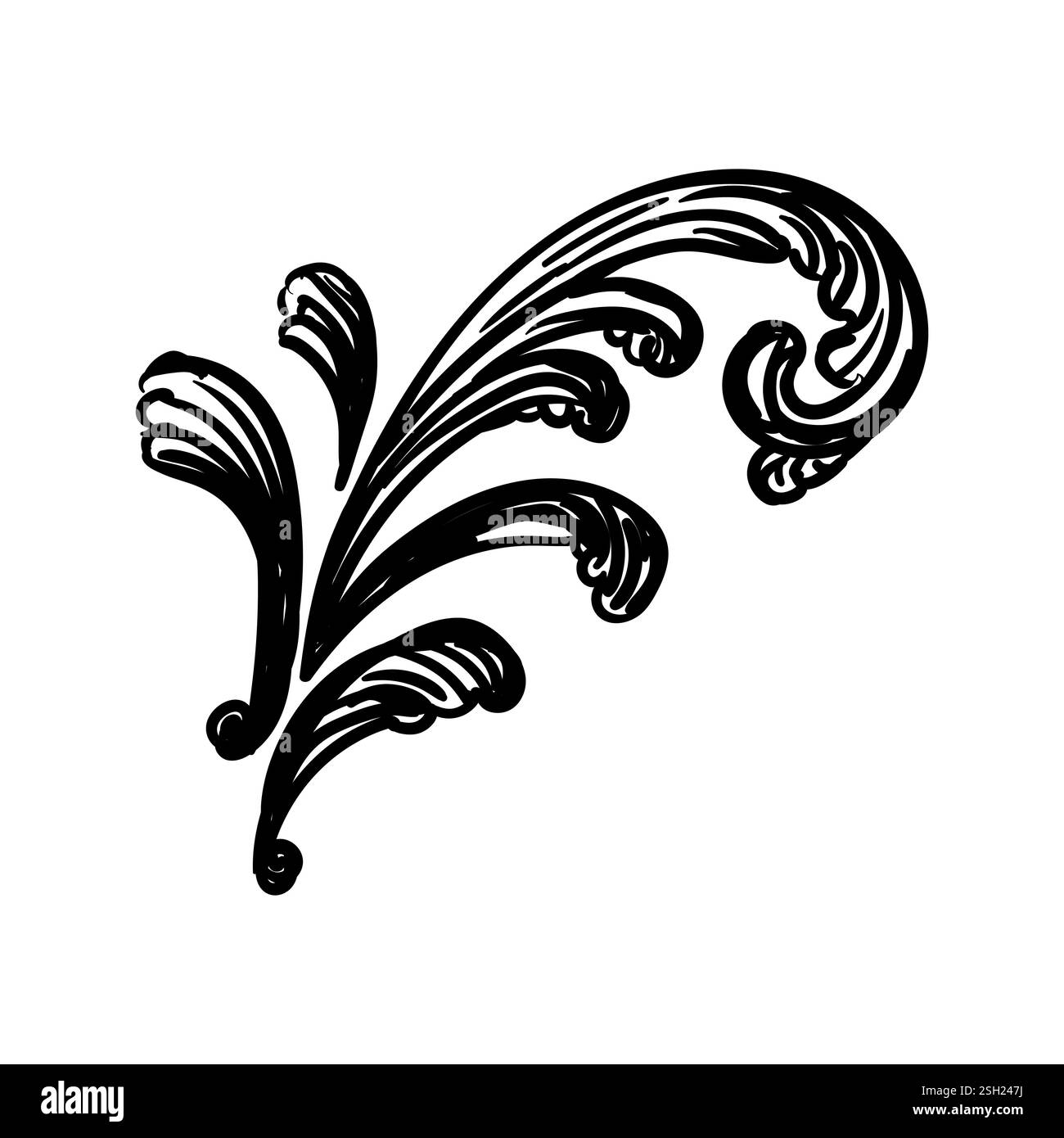 Baroque vintage element with arabesque and flourish motif. Sketch of ...