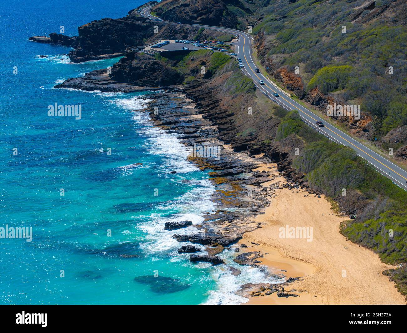 Coastal View of Oahu with Cliffside Road and Turquoise Waters Stock ...