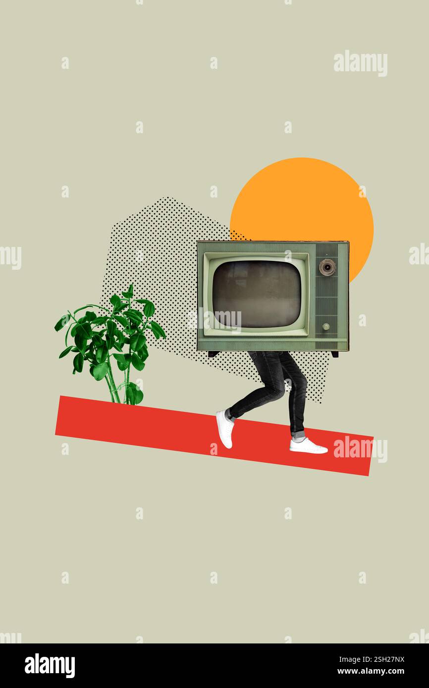 Vertical art trend collage of anonym man legs run instead body retro ...