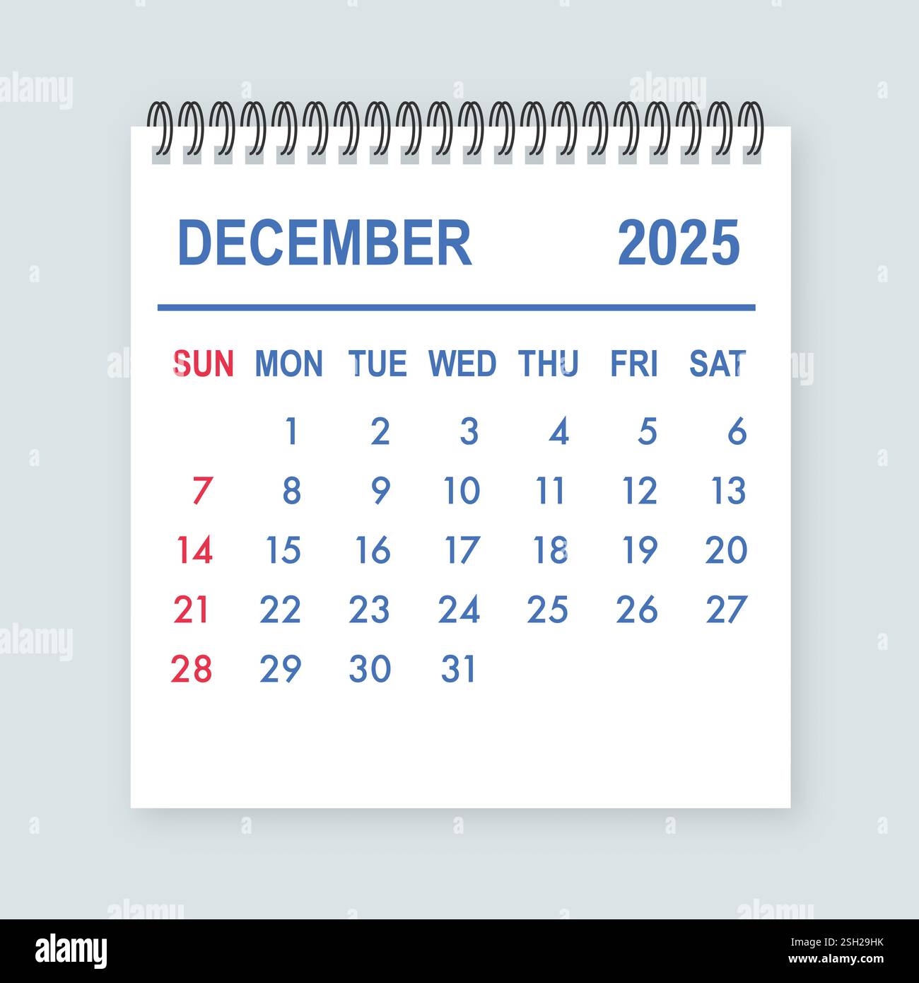 December 2025 calendar page showing days, weeks and months Stock Vector ...