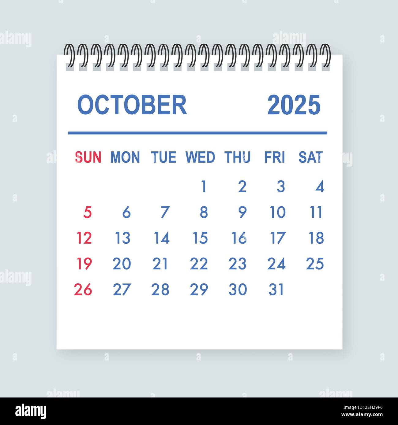 October 2025 tear off calendar page showing days and dates Stock Vector ...