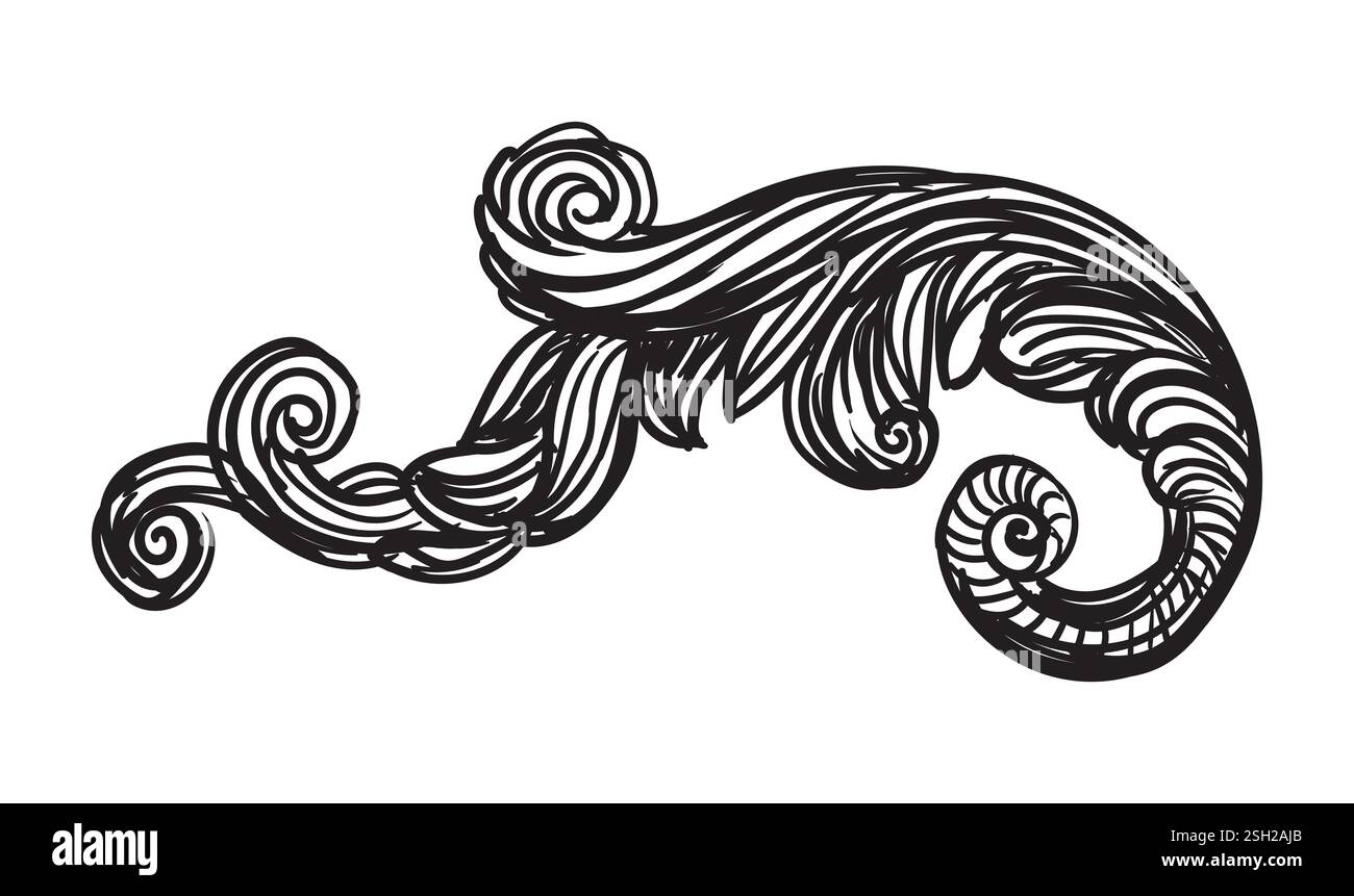 Baroque vintage element with arabesque and flourish motif. Sketch of ...