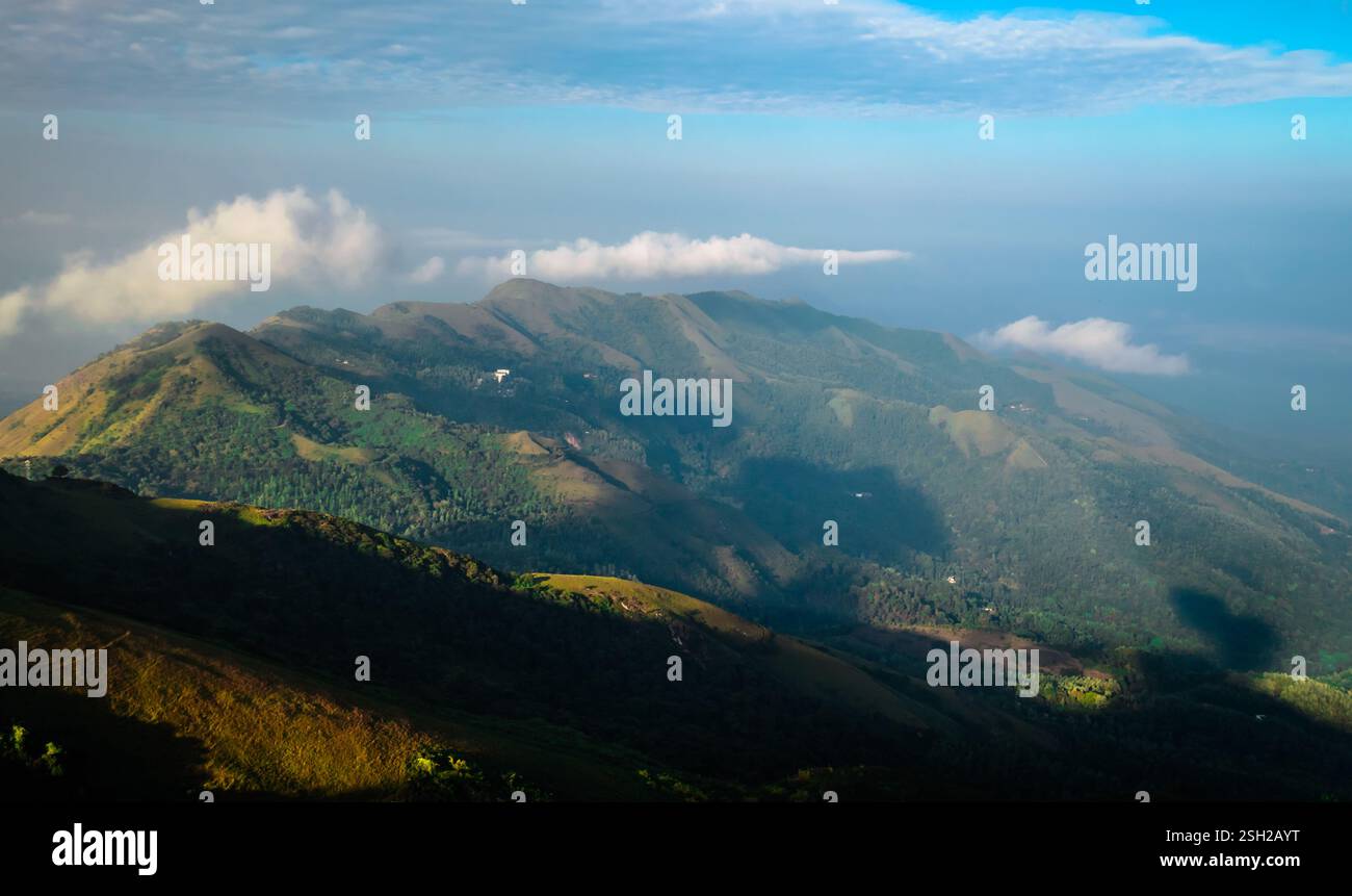 Mountain landscape with clouds as seen from Mullayanagiri Peak ...