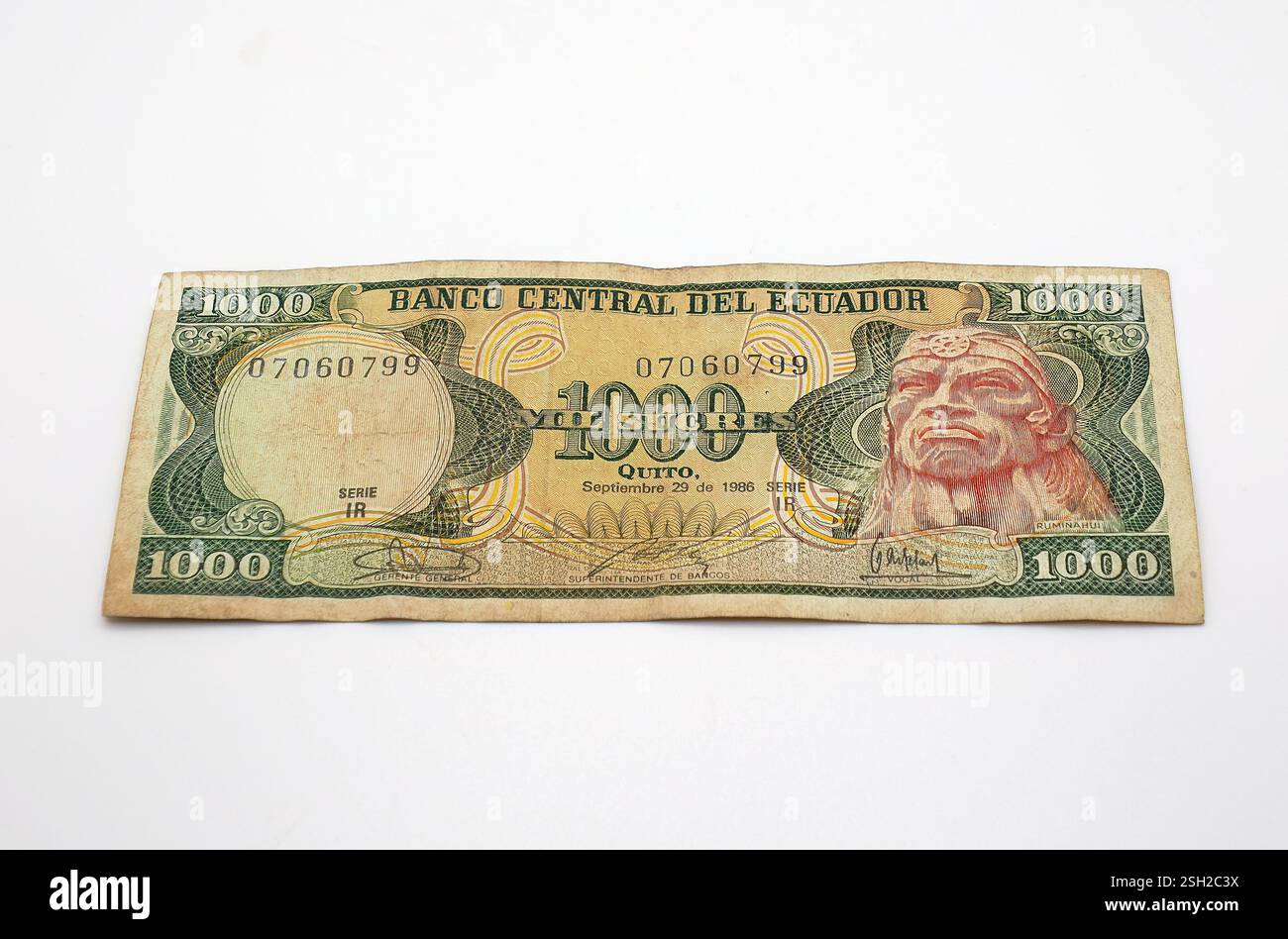 1000 sucres banknote, Rumiñawi (Inca warrior), Ecuador, South America ...