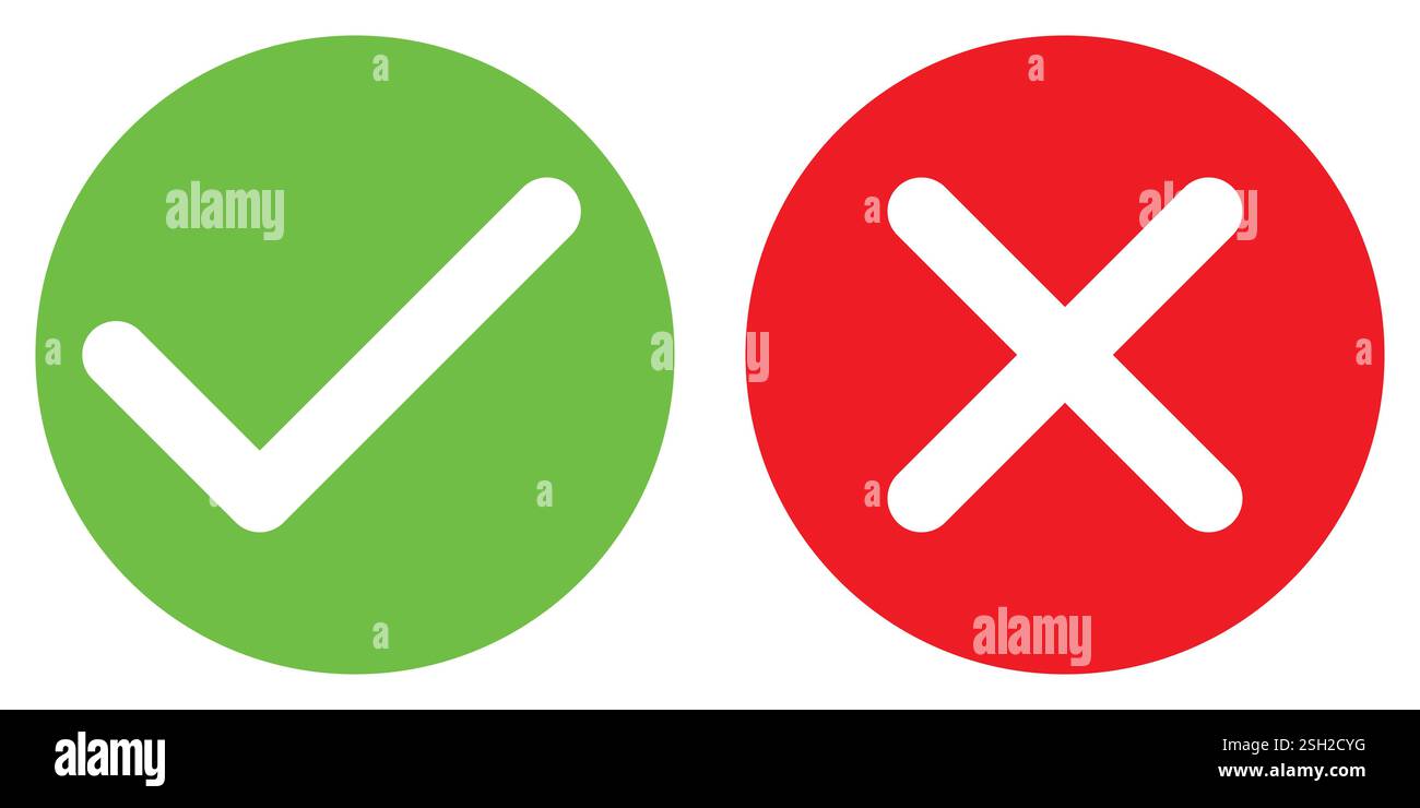 green tick and red x in circle, OK check mark and X cross icon symbol ...